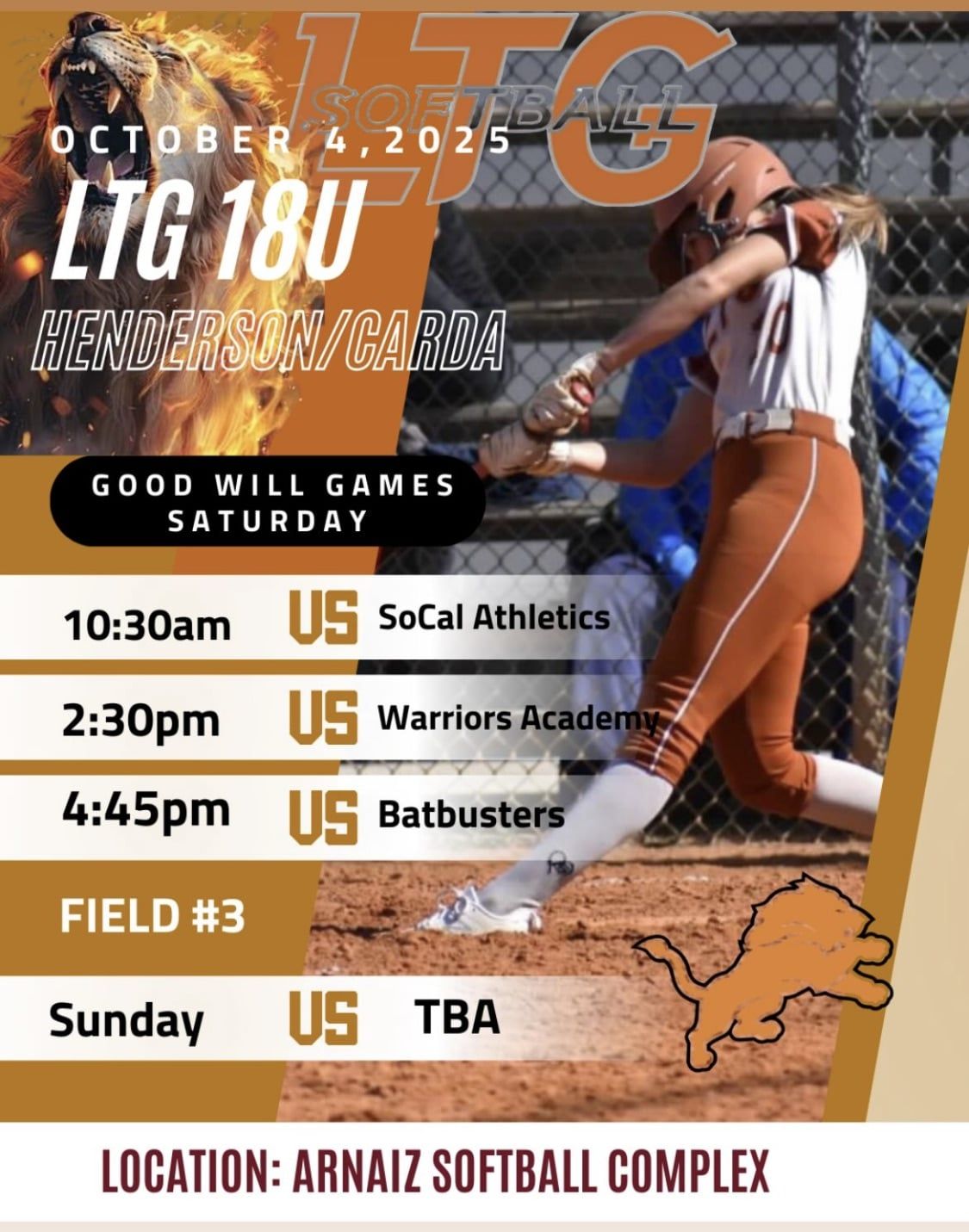 18U FALL SCHEDULE | Home of LTG Lions Softball